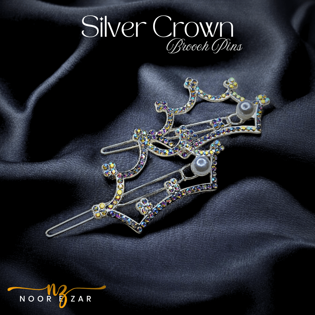 Silver Crown Brooch Pins - Noor e Zar